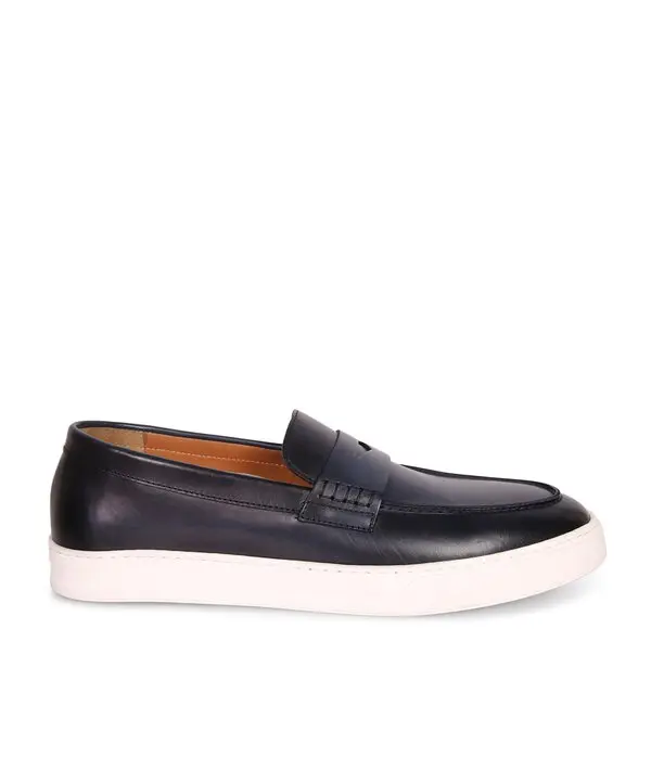 DOUCAL'S Leather Slotted Penny Loafers - Black