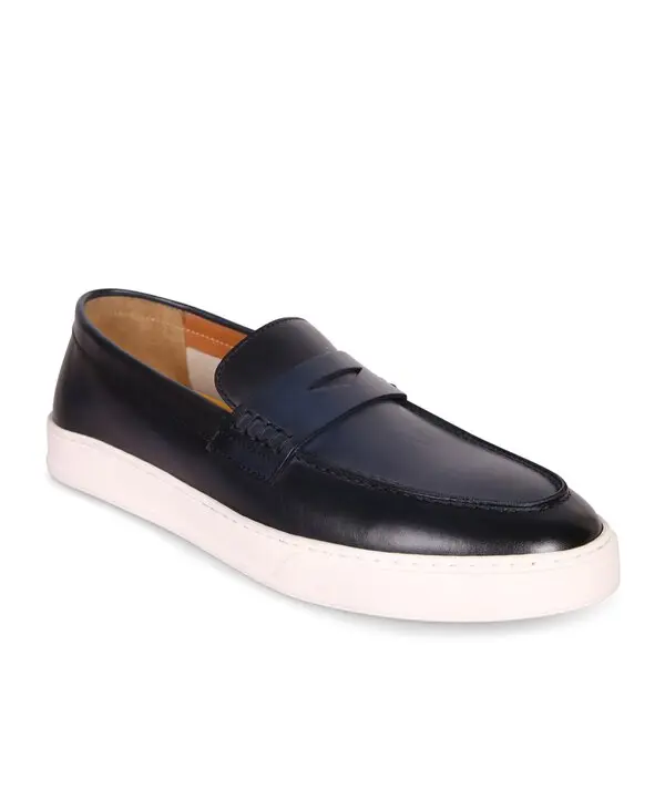 DOUCAL'S Leather Slotted Penny Loafers - Black