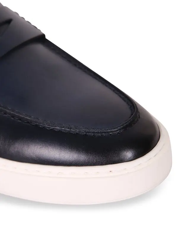 DOUCAL'S Leather Slotted Penny Loafers - Black
