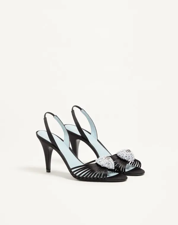 Valentino Garavani Coeur Royal Satin Sandal 85mm - Black