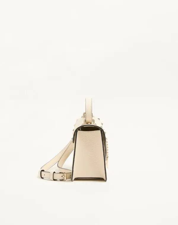 Valentino Garavani Rockstud Small Grainy Calfskin Shoulder Bag - Light Ivory