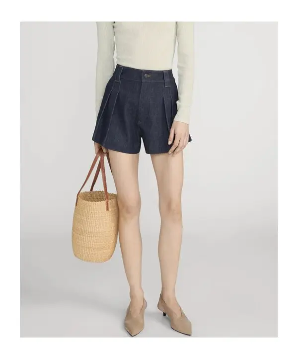 FRAME The Structural Pleated Denim Shorts - Black