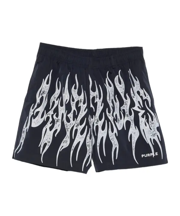 PURPLE BRAND Flame Motif Shorts - Navy Blue