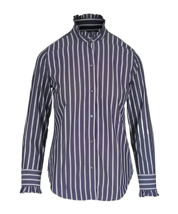 NILI LOTAN Striped Shirt With Ruffled High Collar And Cuffs - Gray