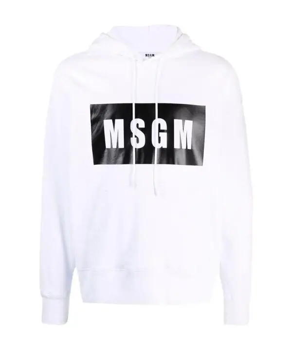 MSGM Logo Printed Drawstring Hoodie - White