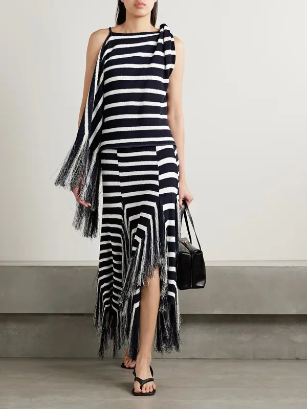 Proenza Schouler Asymmetrical Fringe Knit Sweater - Black