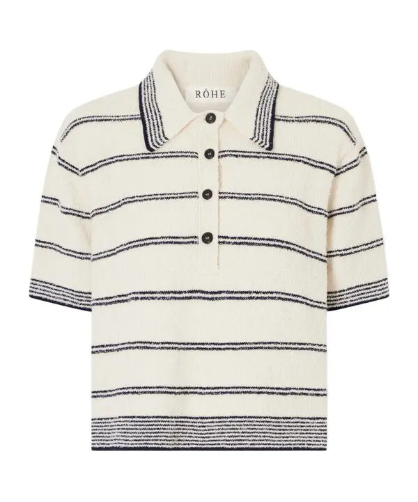 RÓHE Klara Striped Polo Shirt - White
