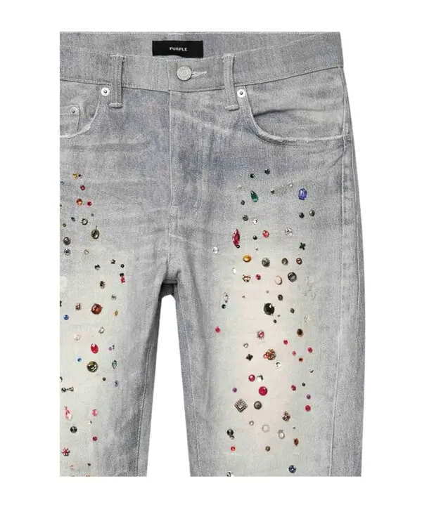 PURPLE BRAND Embellished Belt Loop Jeans - Gray