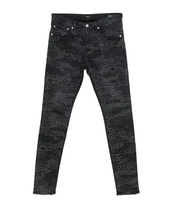 PURPLE BRAND Embellished Distressed Denim Jeans - Black