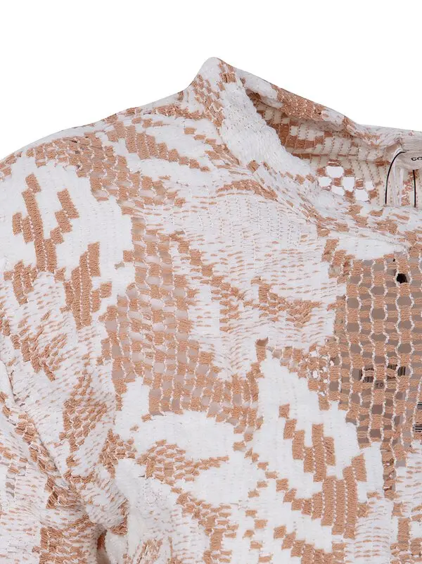 Comme Des Garçons Floral Embroidered Asymmetric Blouse - Nude