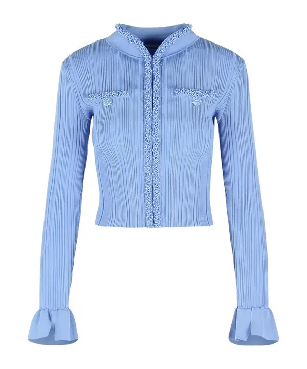 SELF-PORTRAIT Stand Collar Jacket With Beaded Details And Ruffled Cuffs