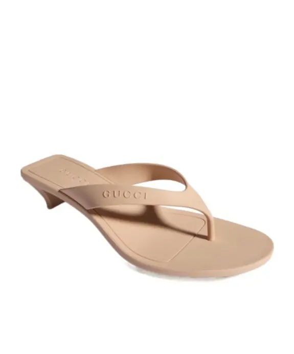 Gucci Vittoria Thong Heeled Sandals - Beige