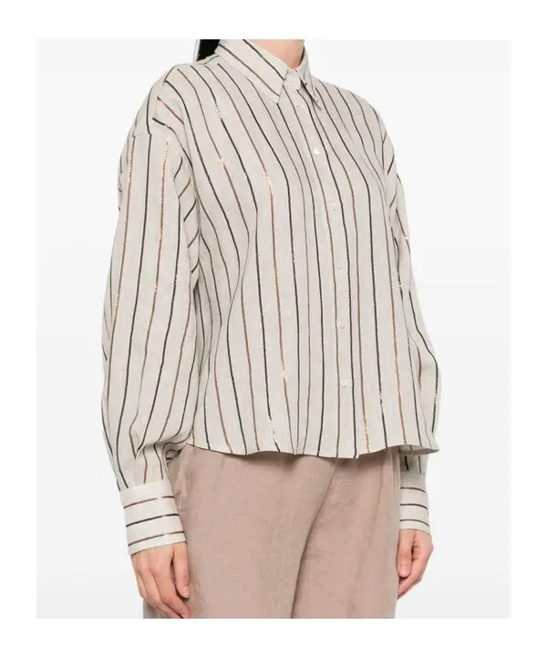 Brunello Cucinelli Striped Long Sleeve Shirt - White
