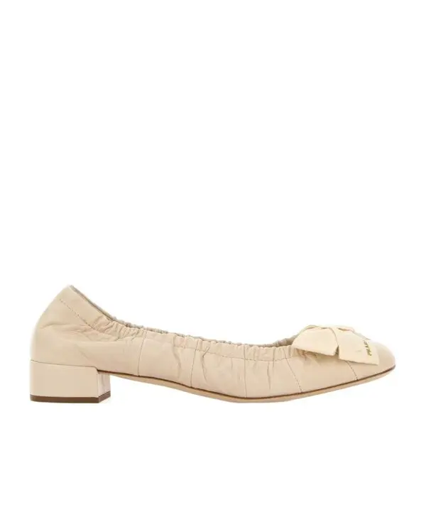 Prada Bow Detailed Block-heeled Ballerinas