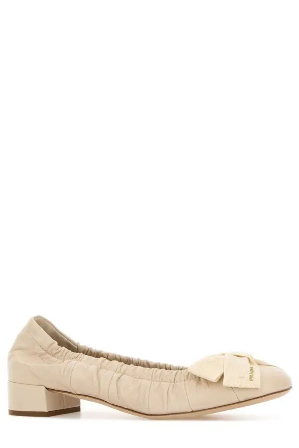 Prada Bow Detailed Block-heeled Ballerinas