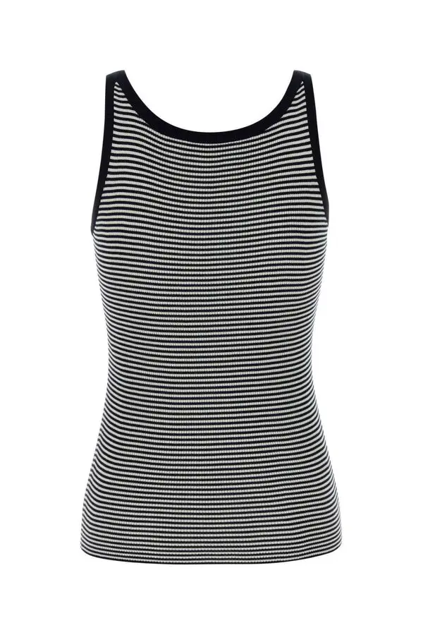 Prada Logo Embroidered Striped Knit Tank Top - Black