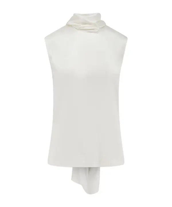 Bottega Veneta Sleeveless Stretch Satin Top With Scarf Detail - White