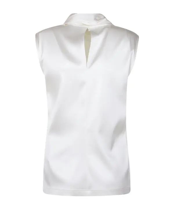 Bottega Veneta Sleeveless Stretch Satin Top With Scarf Detail - White