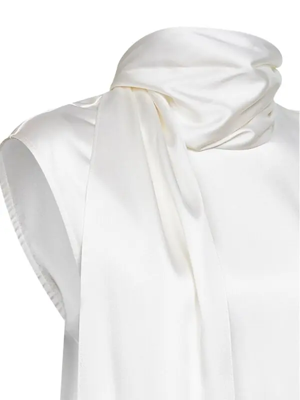 Bottega Veneta Sleeveless Stretch Satin Top With Scarf Detail - White