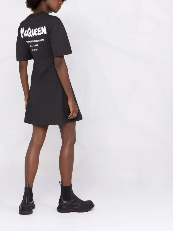 Alexander McQueen Logo Print Mini Dress - Black