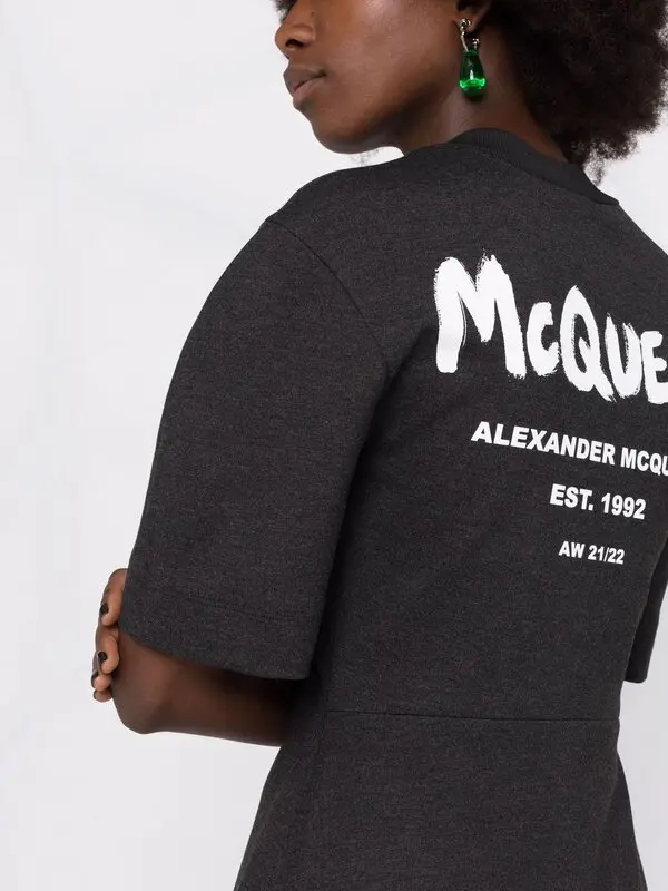 Alexander McQueen Logo Print Mini Dress - Black