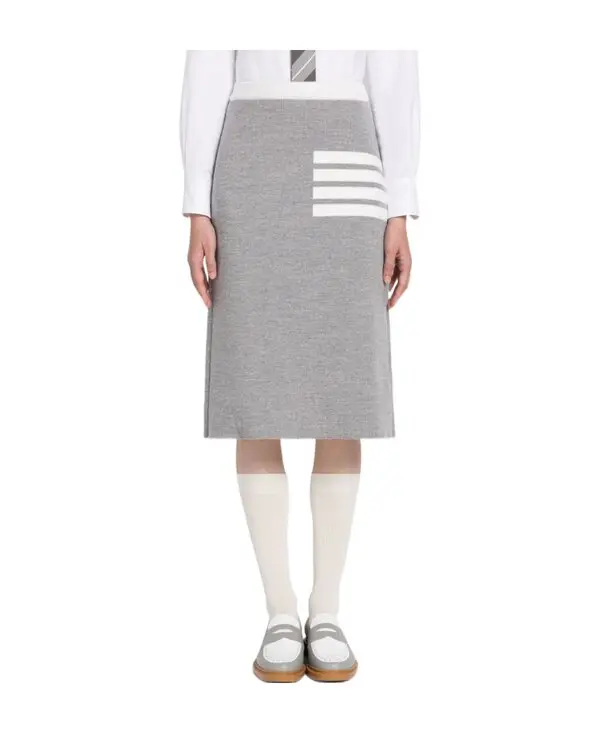 Thom Browne A-line Merino Wool Midi Skirt - Light Gray