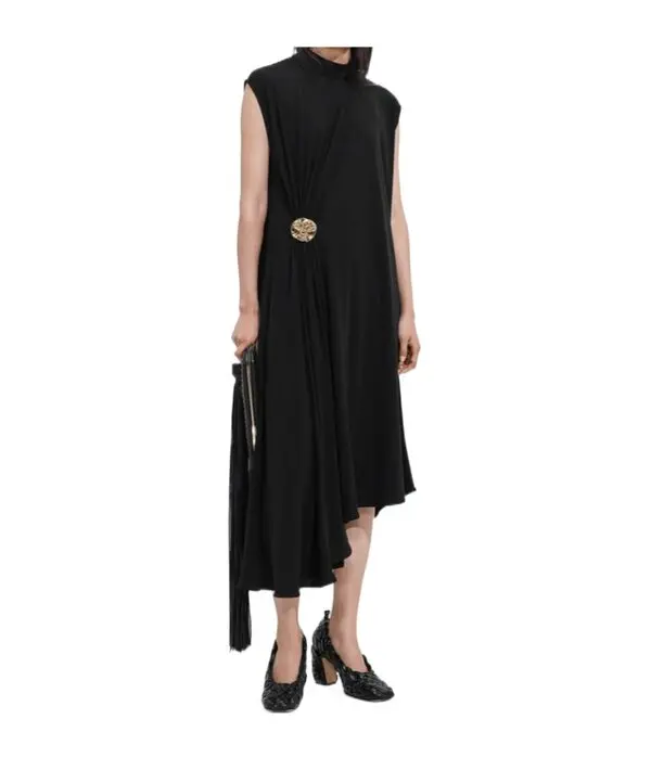 Bottega Veneta Sleeveless Crepe Jersey Dress With Asymmetrical Design - Black
