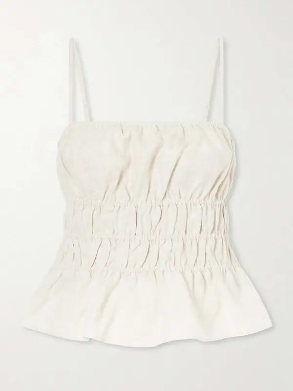 Staud Ayla Ruffled Linen Tank - Cream