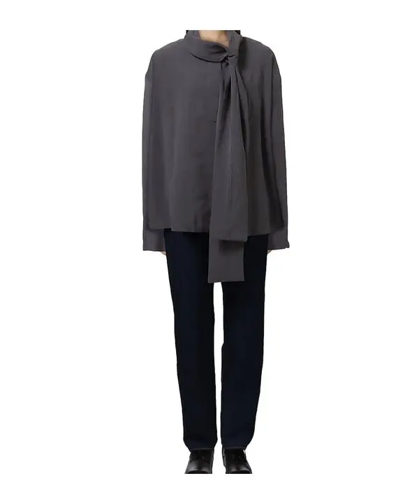 Studio Nicholson Long Sleeve Top With Scarf Neckline - Black