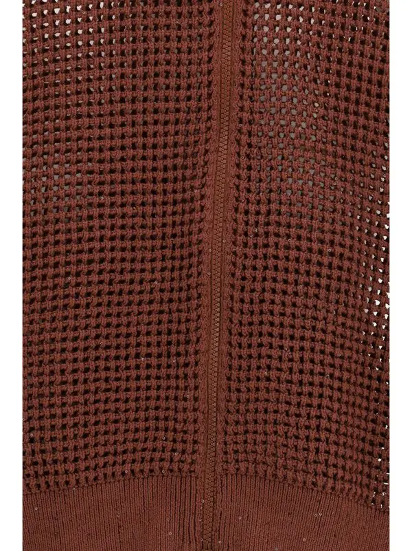 Brunello Cucinelli Open-knit Short-sleeved Zipper Cardigan - Brown