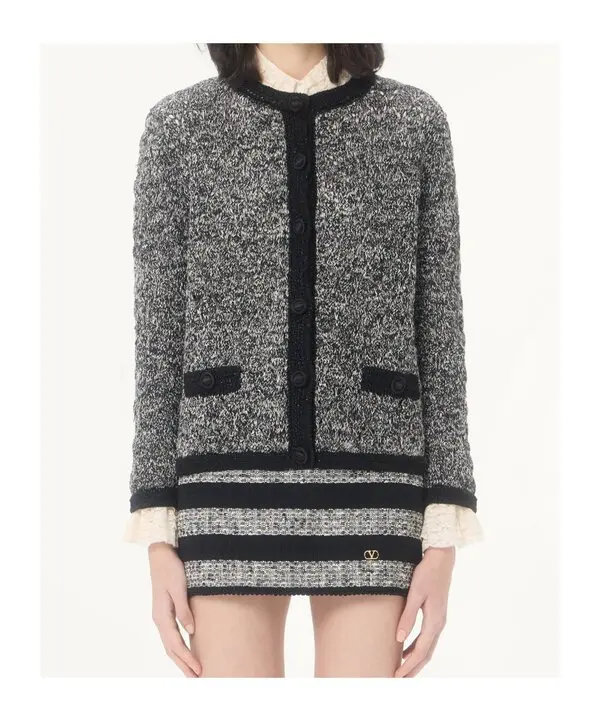 Valentino Garavani Linen And Lurex Knitted Jacket - Black