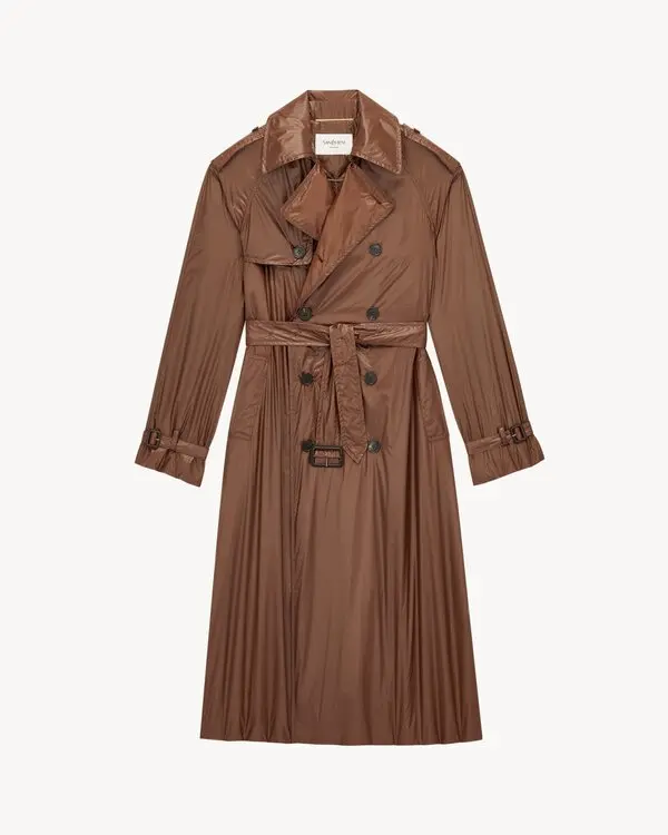 Saint Laurent Trench Coat In Water-repellent Polyester - Brown