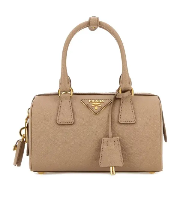Prada Triangle-patch Zipped Tote Bag - Bean Paste Color