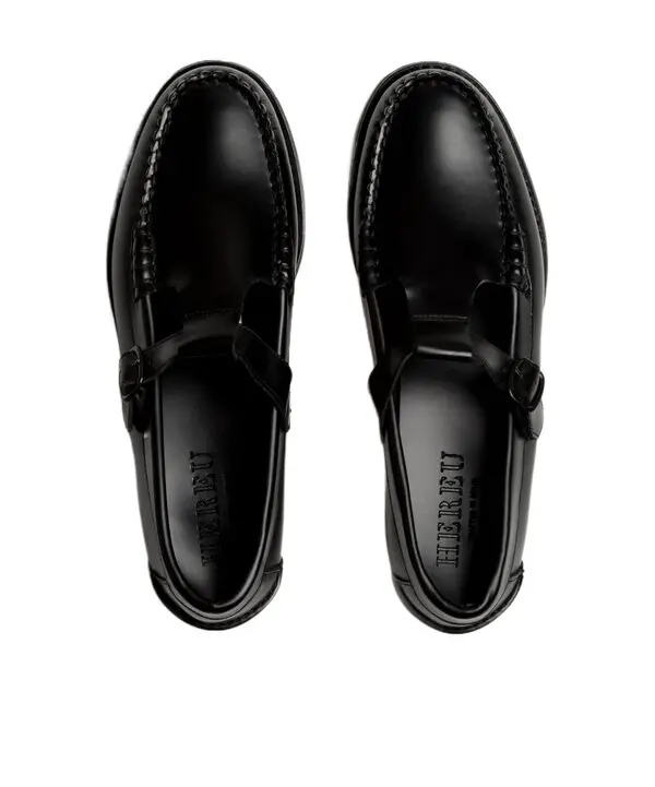 Hereu Almond Toe Loafers With Buckle Detail - Black