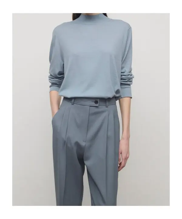THE ROW Nari Long Sleeve Mock Neck Top - Sky Blue