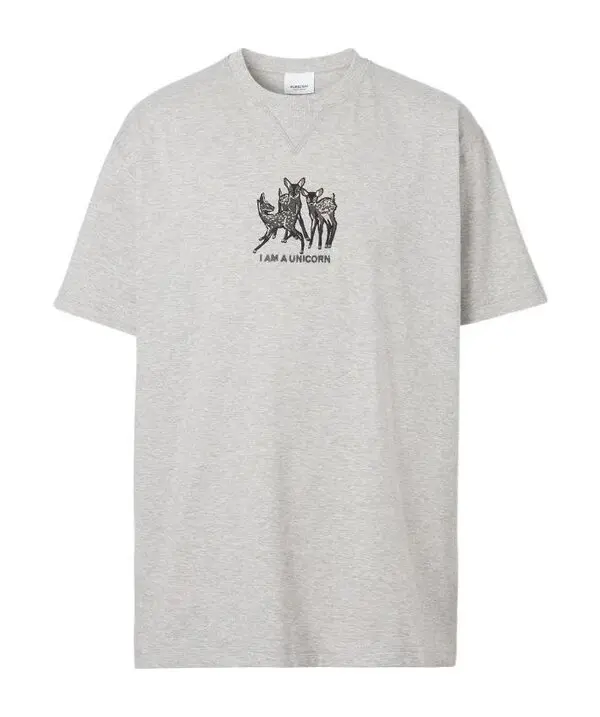 Burberry Deer-embroidered Cotton T-shirt - Gray