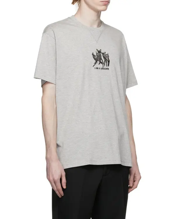 Burberry Deer-embroidered Cotton T-shirt - Gray