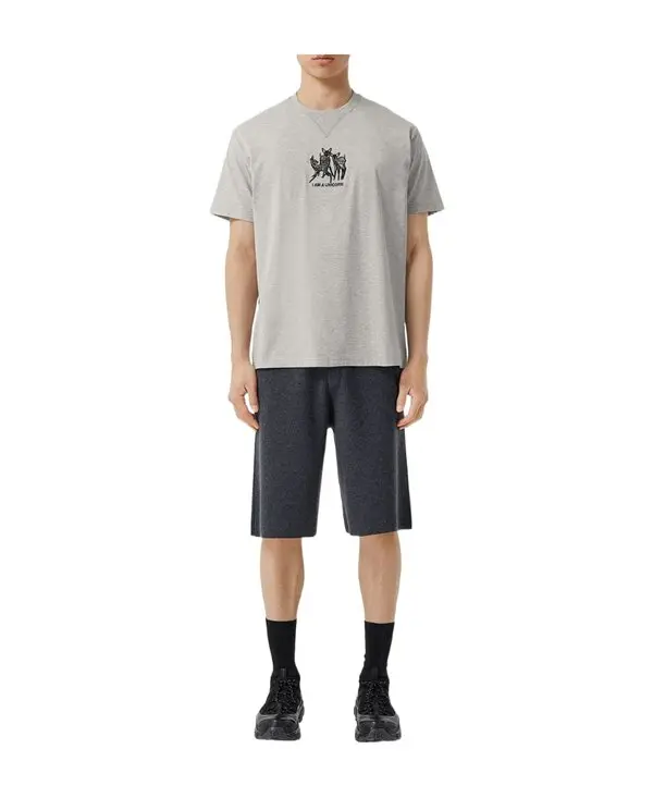 Burberry Deer-embroidered Cotton T-shirt - Gray
