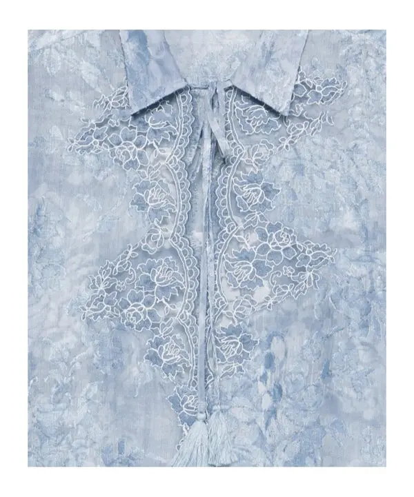 ERMANNO FIRENZE Floral Embroidered Shirt With Ruffles And Tassels
