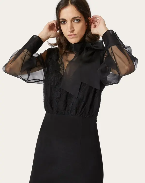 valentino sheer lace dress Valentino Garavani Sheer Lace Mockneck Midi Dress