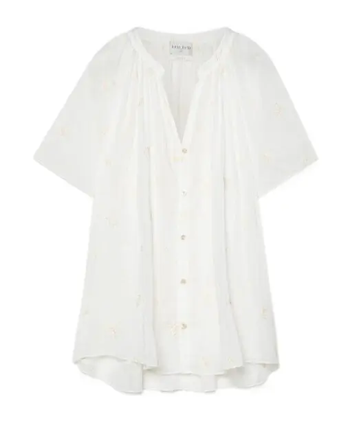 FORTE_FORTE Embroidered Floral Short Sleeve Blouse - Ivory