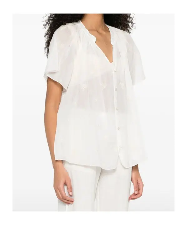 FORTE_FORTE Embroidered Floral Short Sleeve Blouse