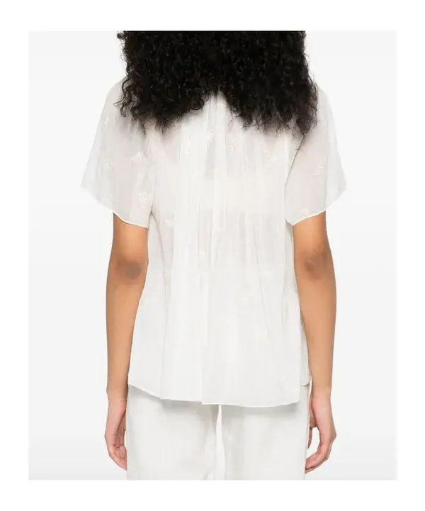 FORTE_FORTE Embroidered Floral Short Sleeve Blouse