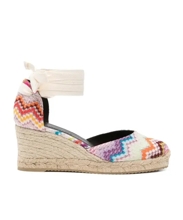 Missoni Chevron Pattern Wedge Espadrilles - Nude
