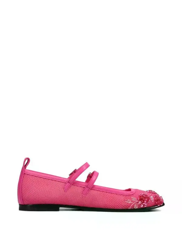 NODALETO Floral-embellished Mesh Ballet Flats