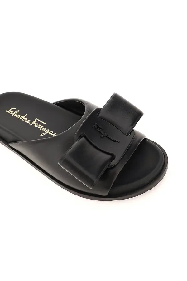 FERRAGAMO Bow Detail Leather Slides