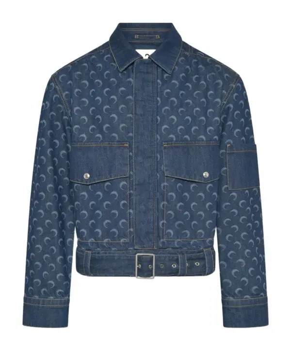 MARINE SERRE Crescent Moon Print Denim Jacket - Blue