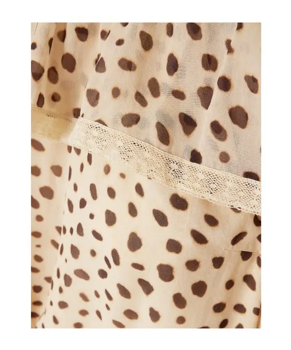 Posse Priscilla Off-shoulder Leopard Print Silk Georgette Shirt With Lace Trim - Nude