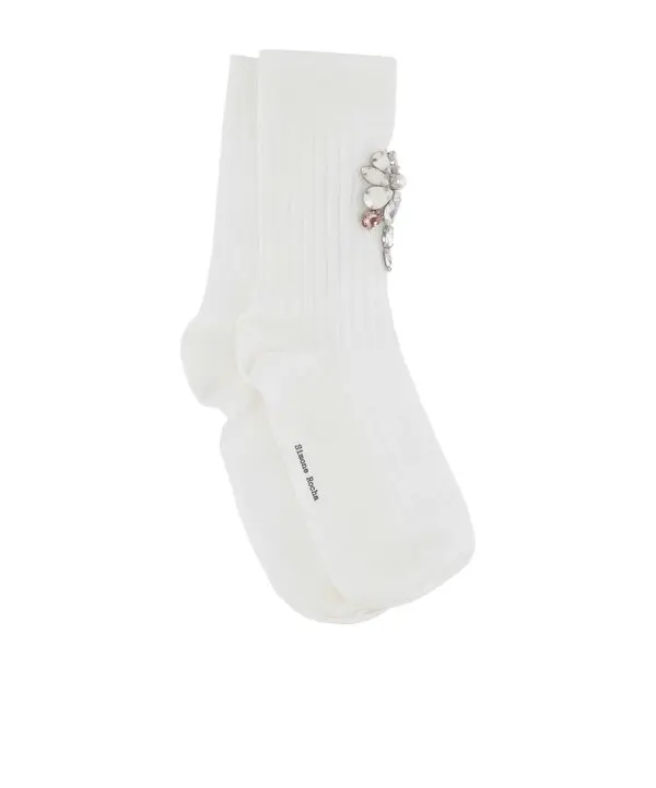 Simone Rocha Embellished Ribbed Ankle Socks - White