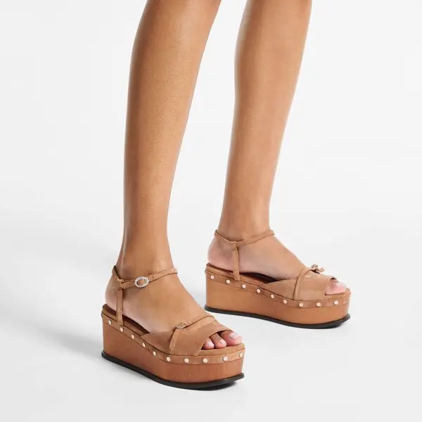 JIMMY CHOO Kata 60 Velvet Wedge Sandals - Brown